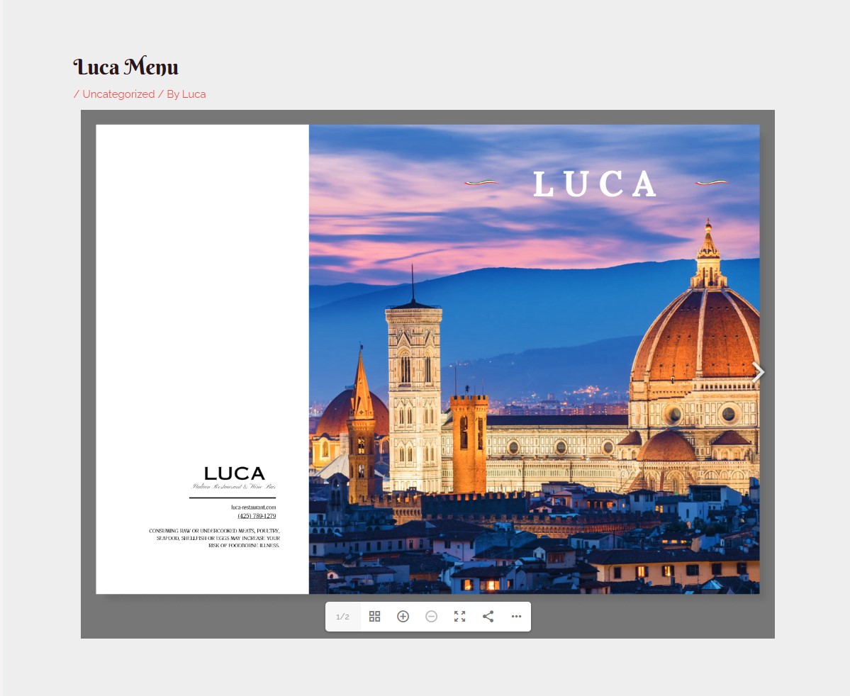 Luca Menu - Luca Italian Restaurant & Wine Bar